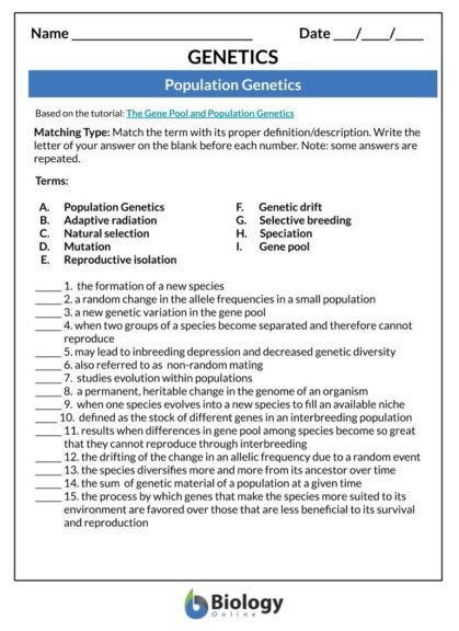 Population Genetics Worksheet Population Genetics And Fitness Doodle